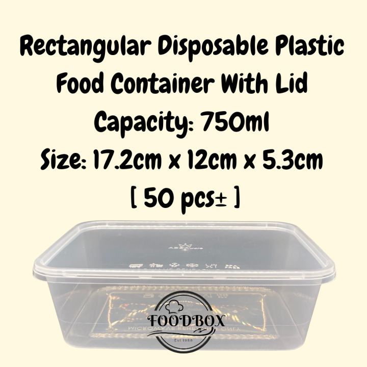 FOODBOX - 750ml Rectangular Disposable Plastic Food Container [ 50sets± ...