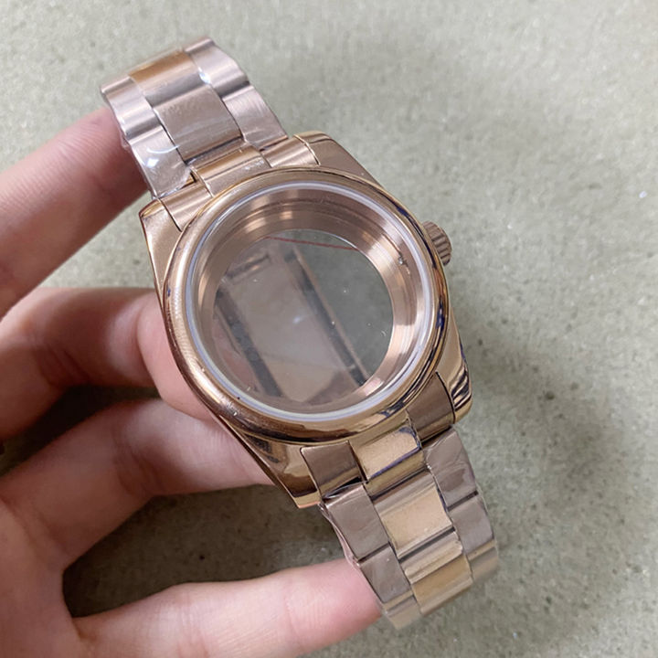 36MM PVD Rose Gold Dog-tooth Bezel Watch Case + Watch Strap Replacement ...