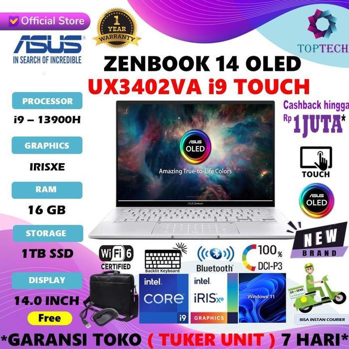 ASUS ZENBOOK 14 OLED UX3402VA TOUCH i9 13900H 16GB 1TB W11 14" QHD 2.8K ...