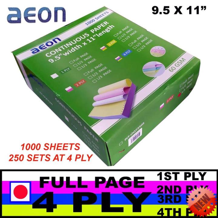 AEON 4Ply Carbonless Continuous Form Paper 1Whole 1000Sheets 250Sets 9 ...