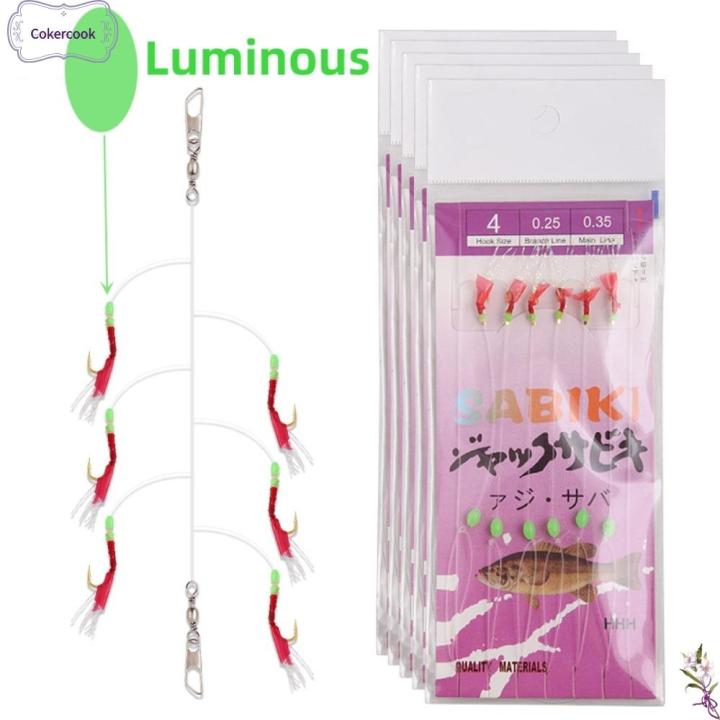 COKERCOOK 6pcs Wobbler Sabiki String Hook Rig Luminous Bean Rubber ...