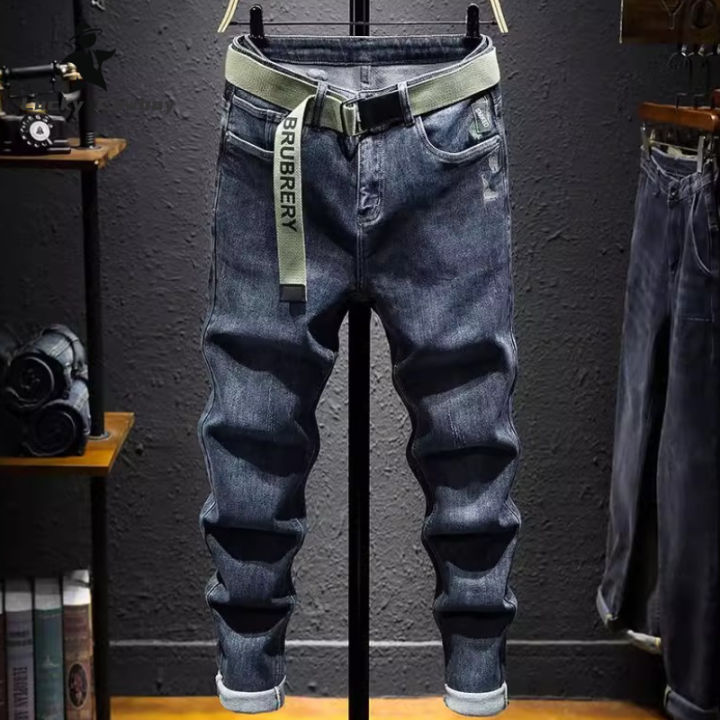 New men's jeans Slim thin small leg pants trend retro casual pants ...