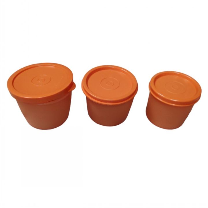 Tupperware Round Canister Set Orange ( Set of 3 ) | Lazada