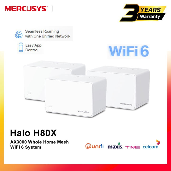Mercusys Halo H80X Mesh Wifi 6 AX3000 Whole Home Gigabit Router System ...