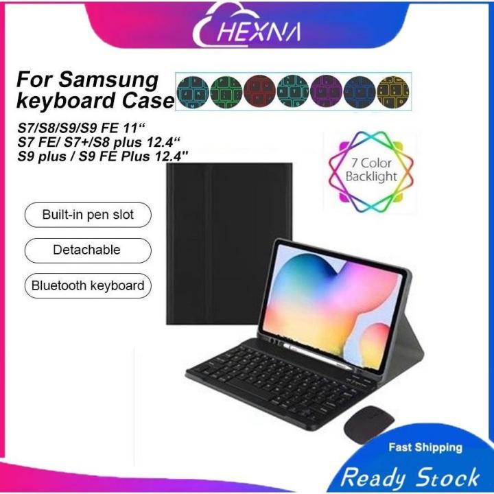 Case with keyboard for Samsung Tab S9 A9 + S7 S8 S9 fe backlit Galaxy ...
