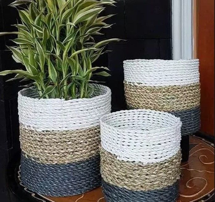 Keranjang Anyaman isi 3. Cover Pot, Keranjang Seagrass, Hiasan Anyam ...