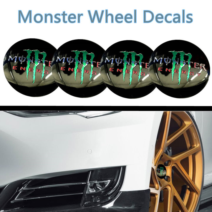 4Pcs 56mm Monster Energy Car Wheel Hub Sticker Tire Cap Sticker Wheel ...