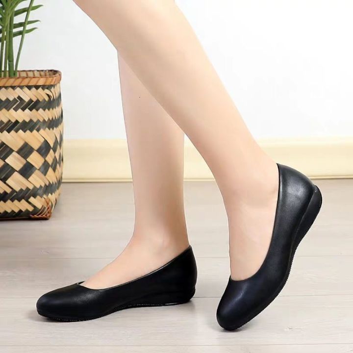 gibi high heels Work shoes Women's black flat leather shoes Air hostess ...