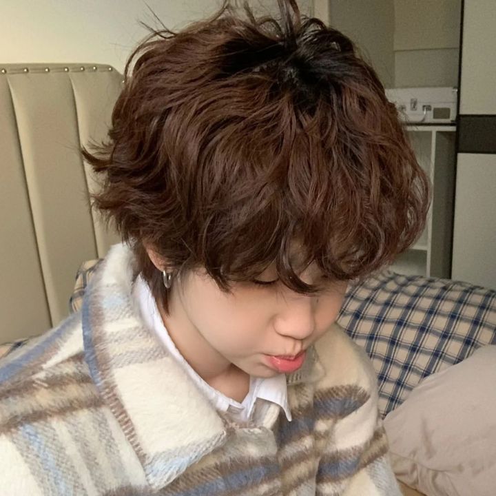 Wig male bubble noodle head handsome, short personality, curly hair ...