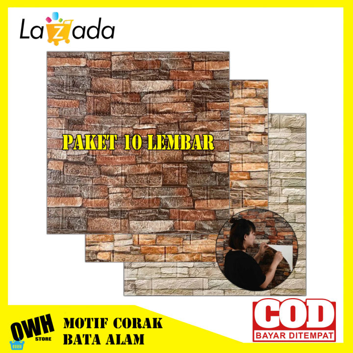 Paket 10 Wallpaper 3D foam Corak Batu Bata Alam / Sticker Tembok ...