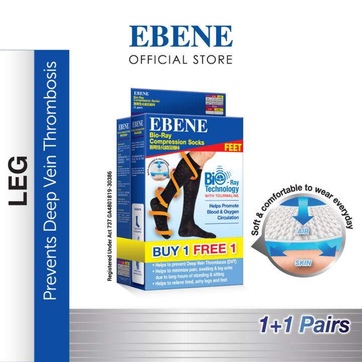 [Twinpack] EBENE Bio-Ray Compression Socks (S/M) - Black | Lazada