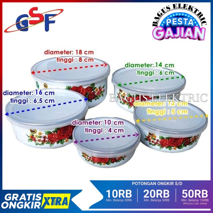 Set Enamel/GSF Enamel 10 pic Susun+Tutup 10 12 14 16 18 Cm/Panci Jadul ...
