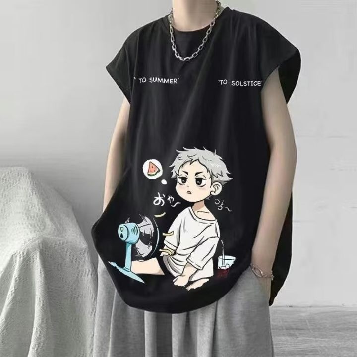 (M-8XL) เสื้อกล้ามกีฬาผู้ชายทรงหลวมแบรนด์ฤดูร้อนแฟชั่น INS สีทึบฟิตเนสแขนกุดทรงหลวมเสื้อยืดแขน ...