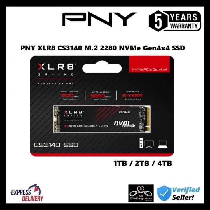PNY XLR8 CS3140 M.2 2280 NVMe Gen4x4 SSD 1TB/2TB/4TB 5 Years Warranty | Lazada