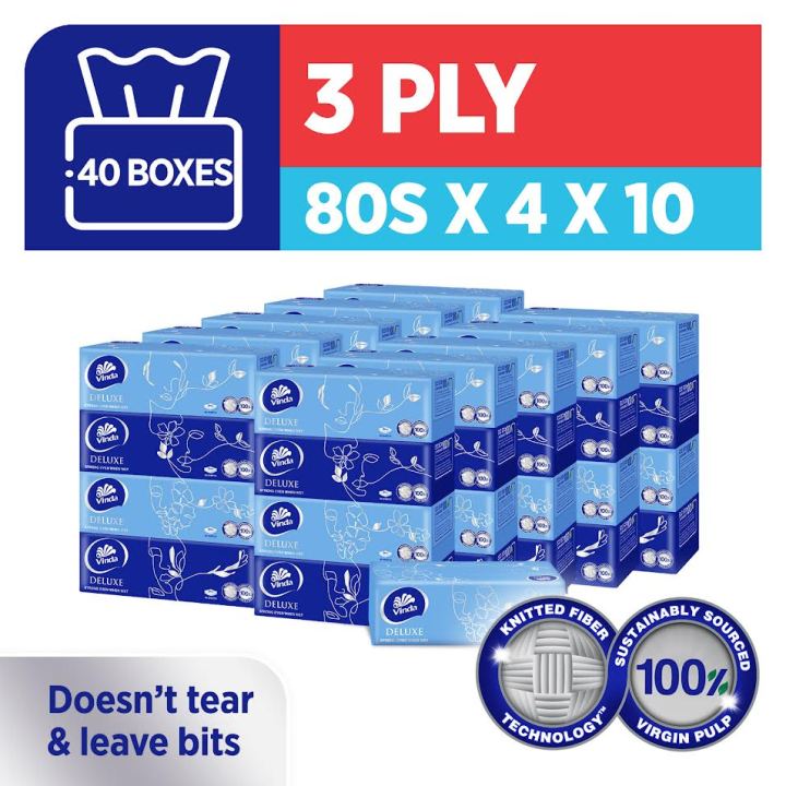 Vinda Deluxe Pack Box Facial Tissue Large 80s x 4 (Bundle of 10 ...