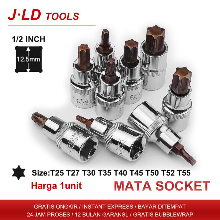 JLD Mata Socket 1/2INCH Kunci Bintang T40 T45 T50 Impact Bits Socket ...