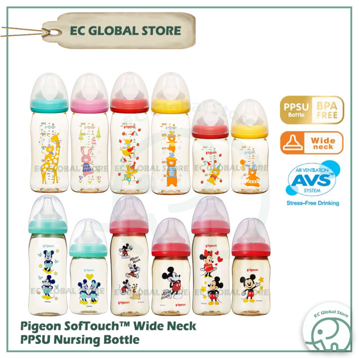 [EC] Pigeon Wide Neck PPSU Nursing Bottle 160ml /240ml - Cartoon / Mickey / Snoopy | Lazada