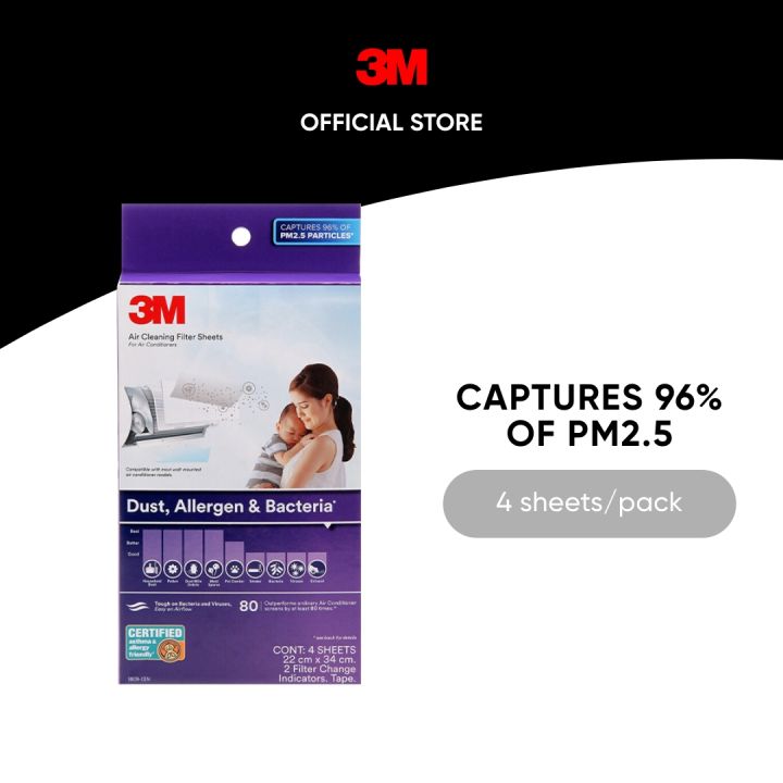3M™ Air Cleaning Filter Allergen, Bacteria & Virus 22cm x 34m (4 Sheets) Captures 96% of PM2.5 ...