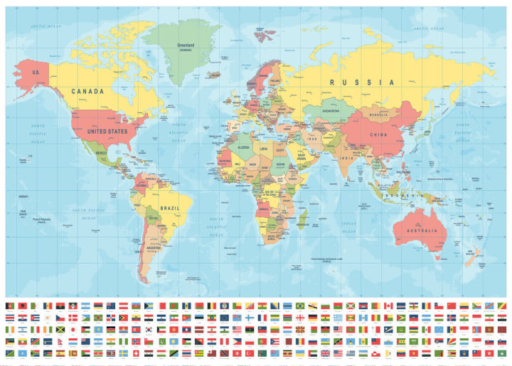 Sticker Large Map of The World Poster with Country Flags Wall Chart ...
