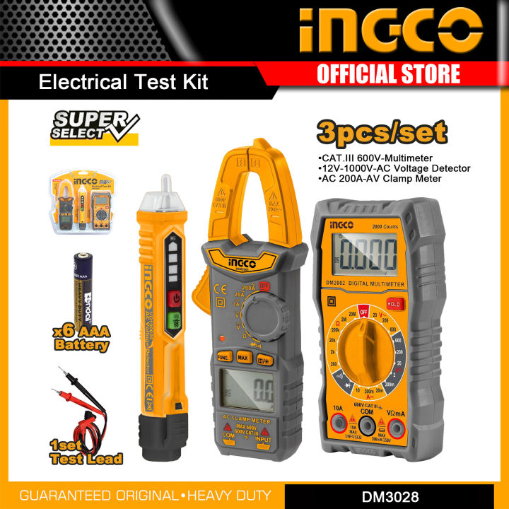 INGCO 3PCS/SET Electrical Test Kit Digital MultimeterTester Clamp Meter ...