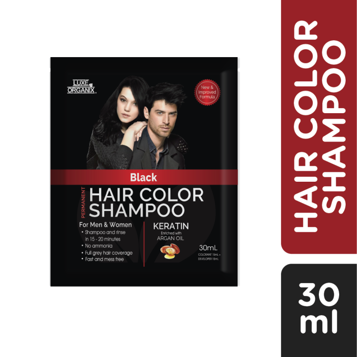 Luxe Organix Permanent Hair Color Shampoo Black with Keratin and Argan ...