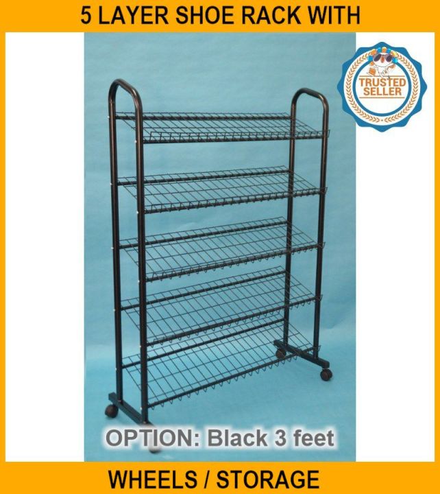 5 Layer Shoe Rack With Wheels / Shoe Storage Rack / Shoe Holder / Rak ...