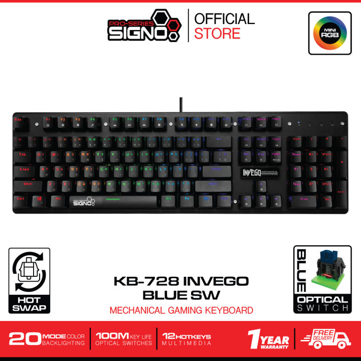 SIGNO Mini RGB Mechanical Gaming Keyboard รุ่น INVEGO KB-728 (Blue ...