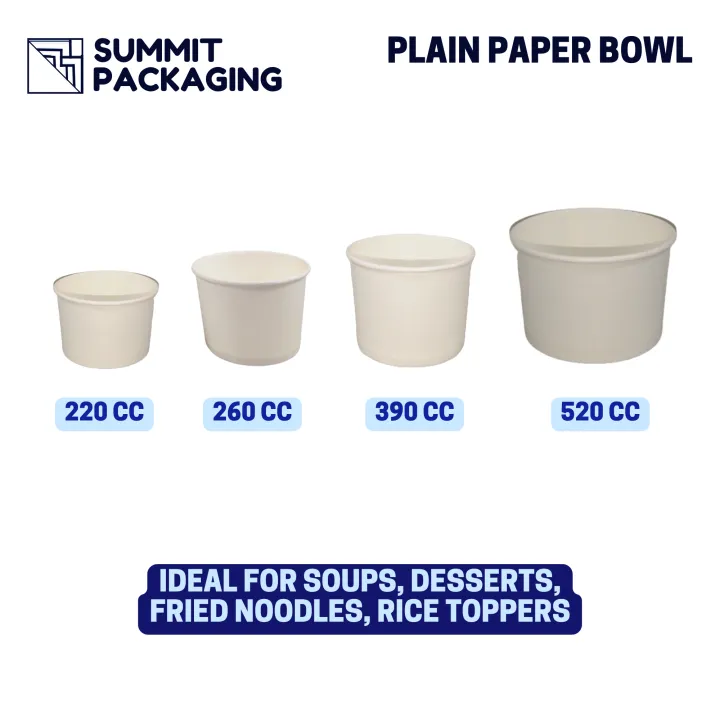 Paper Bowl Plain White & Plastic Lid [50pcs] 220cc/260cc/390cc/520cc ...