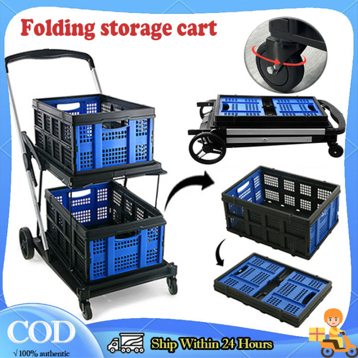 Folding Shopping Cart with Storage Box 2 Layers with Brakes Courier ...