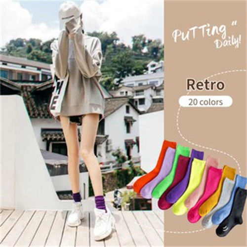 20 colors socks women candy bright color tube pile socks cotton solid ...