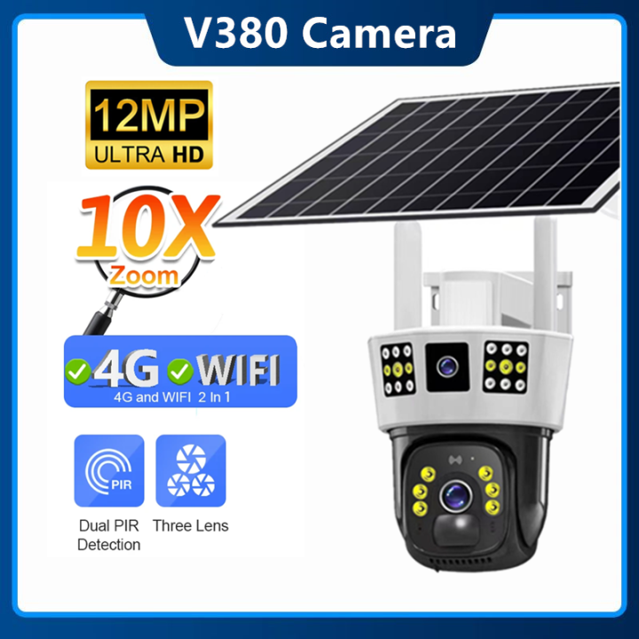 V380 12MP Solar Camera 4G SIM /WIFI Security Outdoor Dual Lens 10x Zoom ...