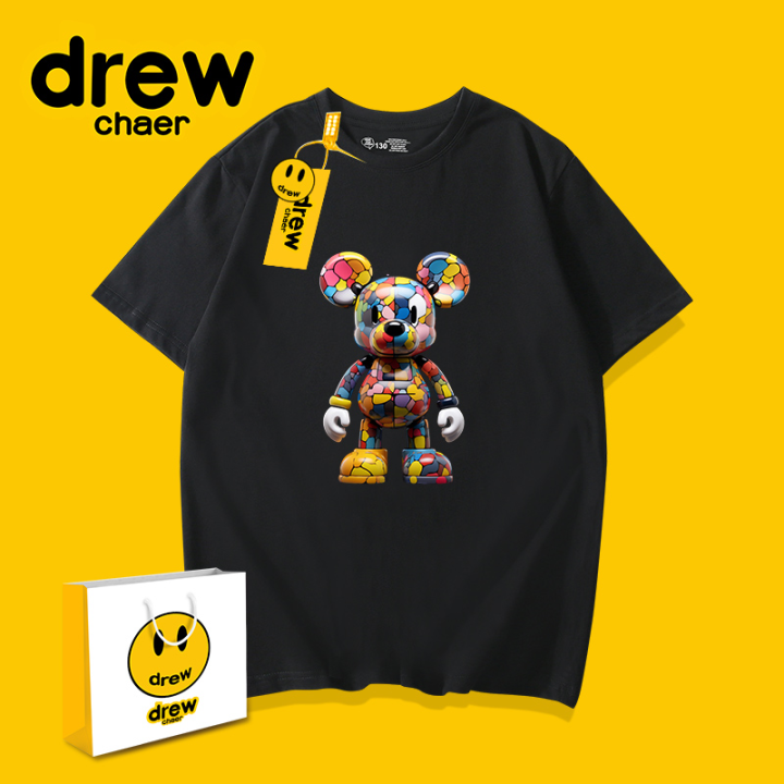 DREW bear t-shirt cotton men's and women's short-sleeved cartoon cute ...