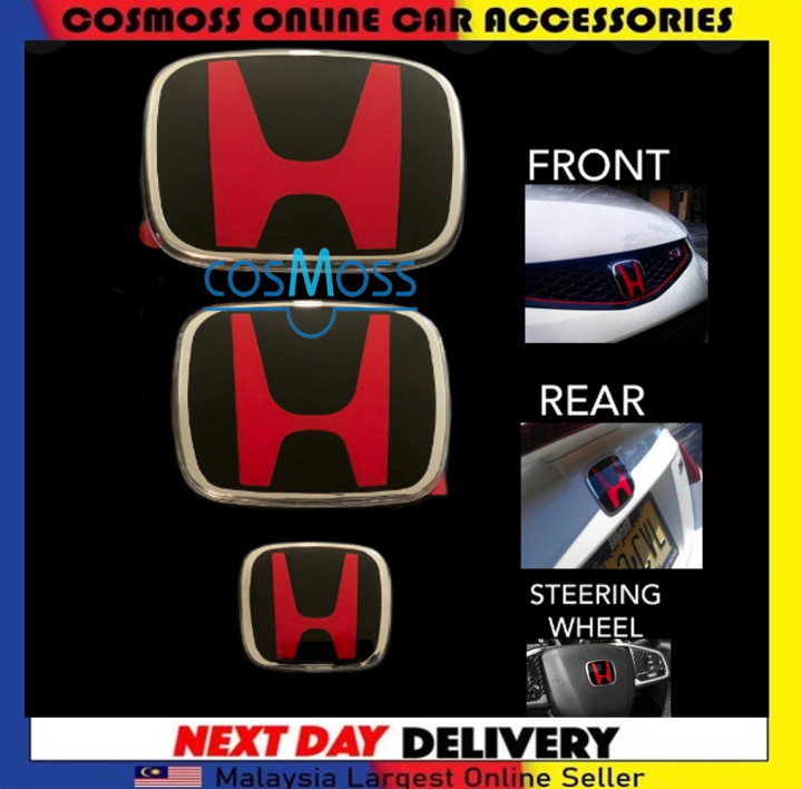 (MADE IN JAPAN) HONDA Type-R Front & Rear BLACK+RED EMBLEM LOGO FOR ...