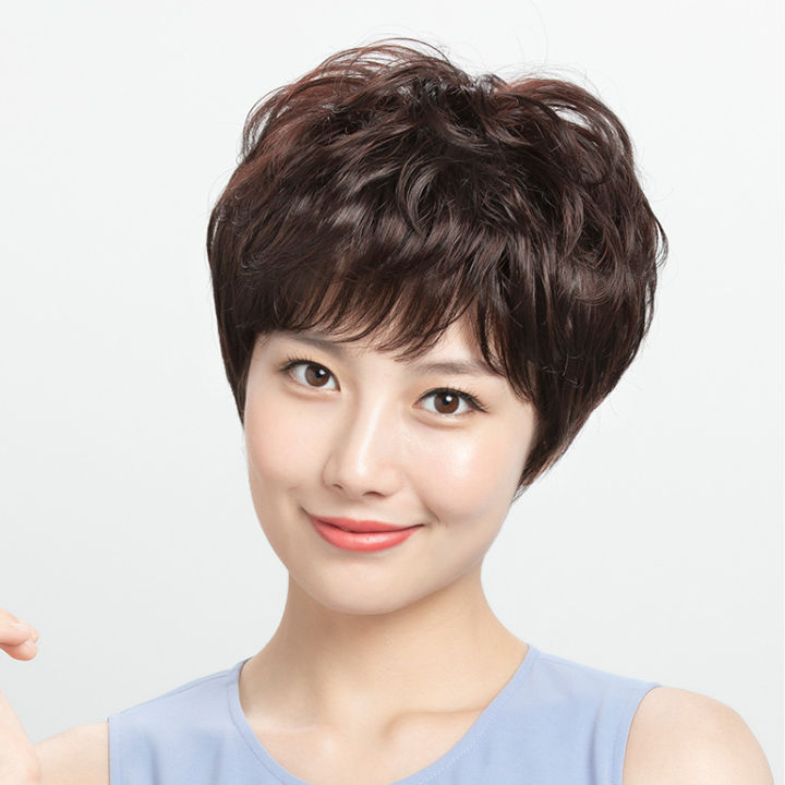 Mother wig female short hair simulation hair short curly hair middle ...