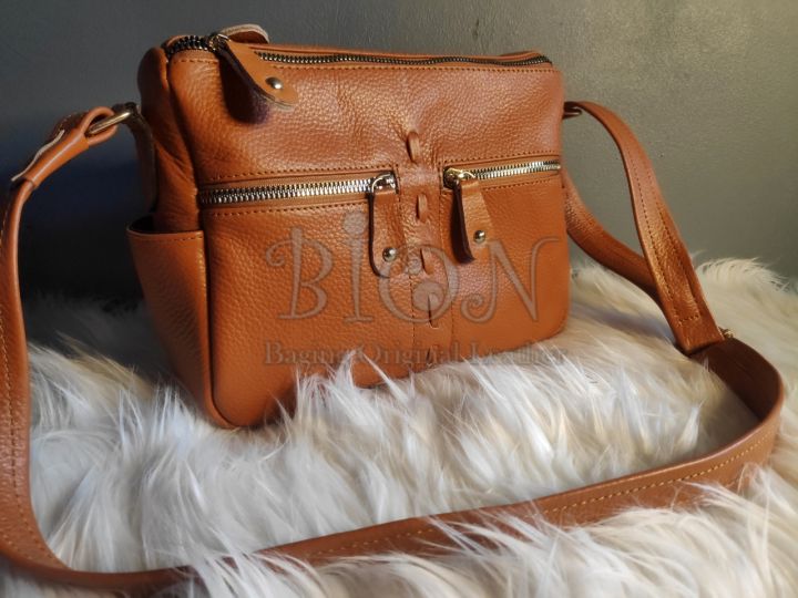 Bion Leather BN046 TAS SELEMPANG WANITA SULAM TENGAH KULIT SAPI PAPIRUT ...