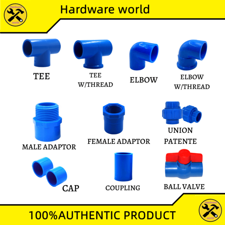 WATER PIPE FITTINGS PVC BLUE ELBOW / TEE / CAP / ADAPTOR / UNION ...
