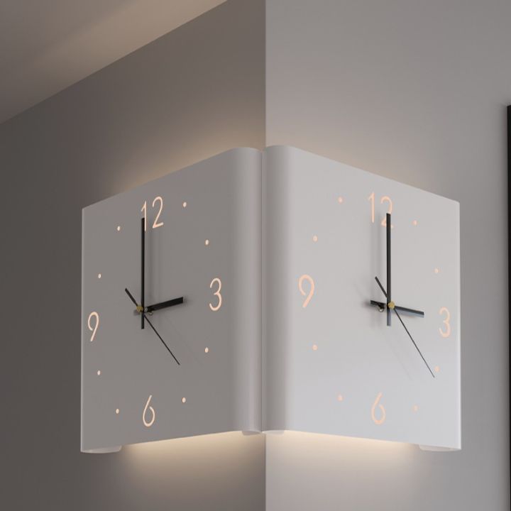 bingben01 Living Room Corner Wall Clock Curved Double Sided Silent Wall ...