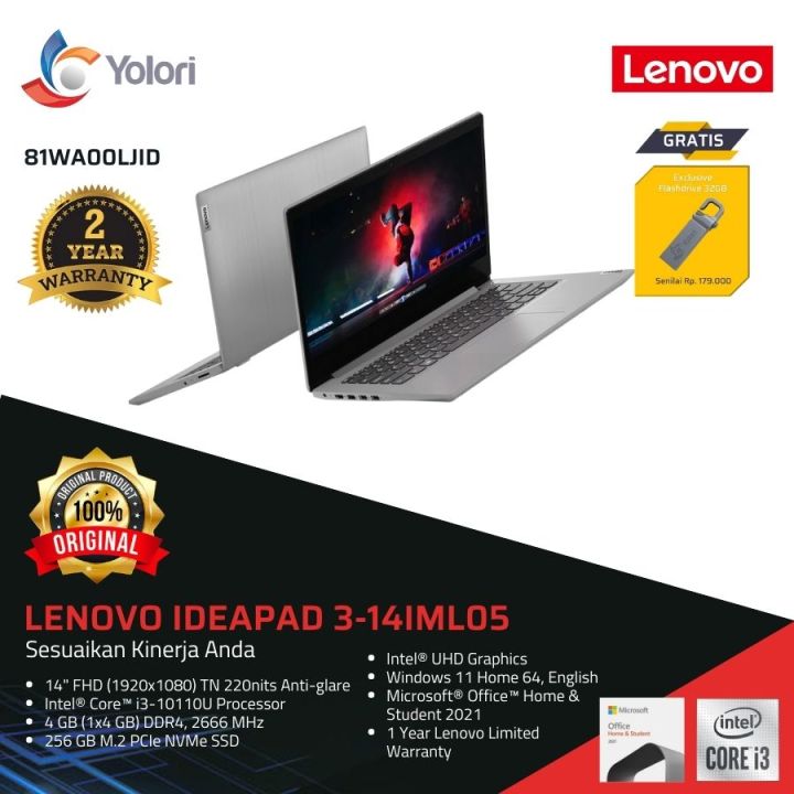 Lenovo IdeaPad 3 14IML05 i3-10110U 4GB 256GB Intel UHD Windows 11 OHS 2021 - LJID / LQID ...