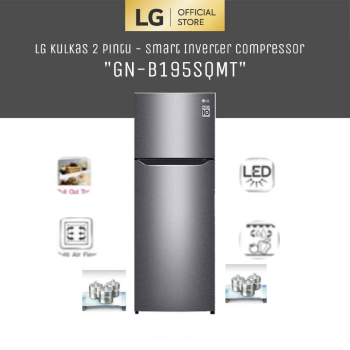 KHUSUS JABODETABEK//Kulkas 2 Pintu LG GNB 195 SQMT Low Watt Inverter Garansi Resmi 10th | Lazada ...