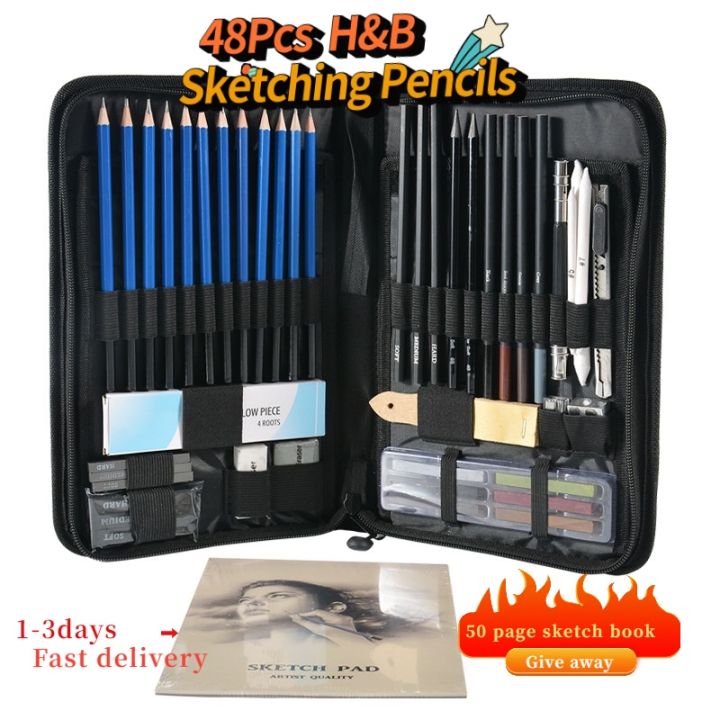 [with warranty&COD] 48Pcs H&B Sketching Pencils Drawing and Sketch Kit ...