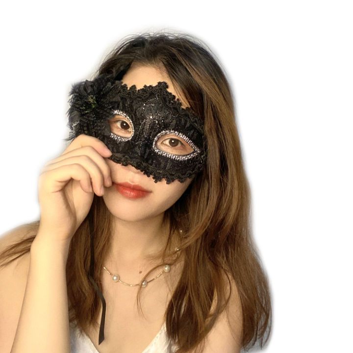 Mask masquerade princess half face lace plus flower blindfold party ...