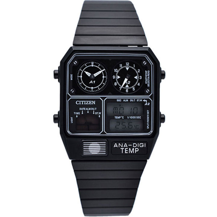 Citizen Ana Digi Temp JG2105-93E Dual Time Black Stainless Steel ...