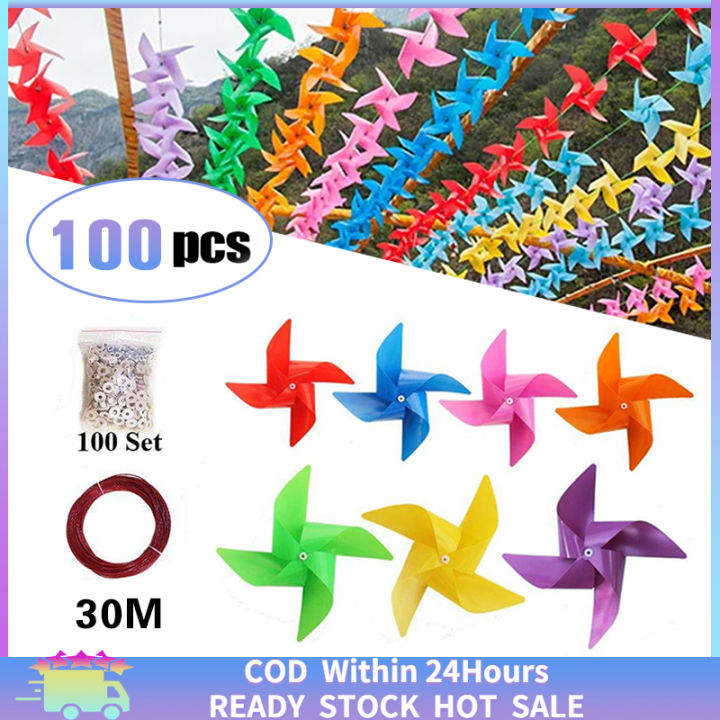 100Pcs Plastic Pinwheels Fiesta Flag Party Supply for Home Garden ...