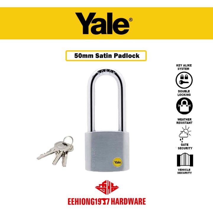 YALE Y120/50/163/1 Silver Series Outdoor Brass / Satin Padlock (Boron ...