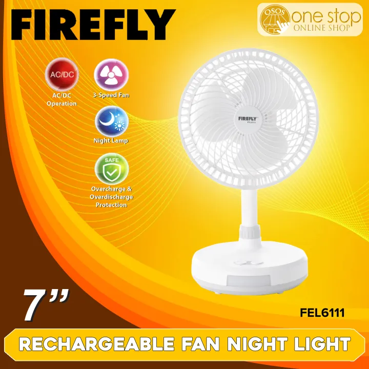 Firefly 7" Multi-Function Rechargeable Fan with Night Light FEL-6111 ...