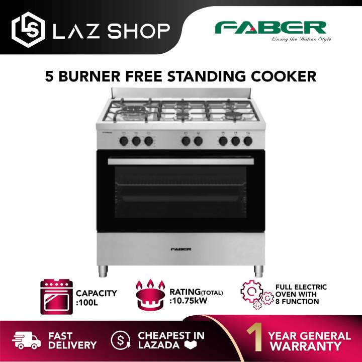Faber 5 Burners Stainless Steel Free Standing Cooker Gas Cooker With ...