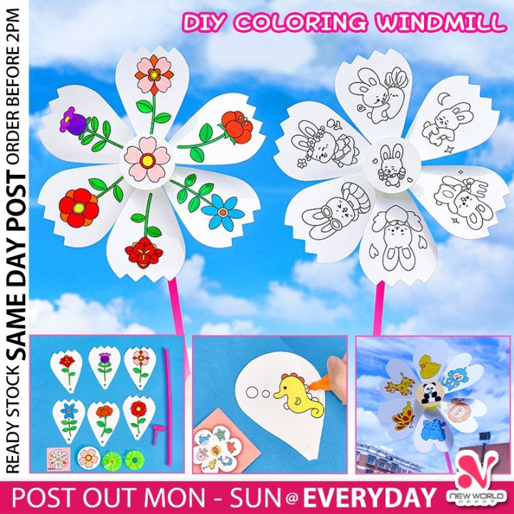 𝗘𝗡𝗛𝗔𝗡𝗖𝗘 𝗖𝗥𝗘𝗔𝗧𝗜𝗩𝗜𝗧𝗬 》Cartoon Graffiti Paper Windmill DIY Coloring ...
