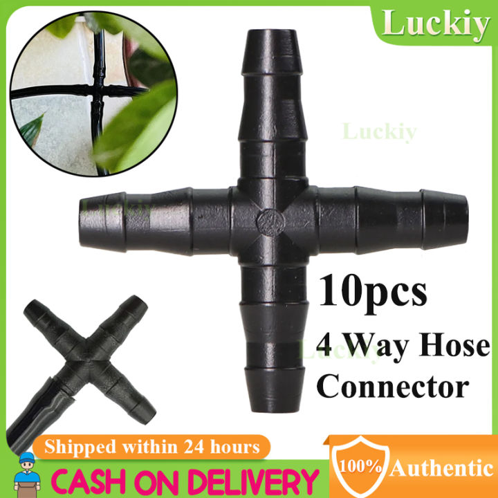 10PCS 4-Way Barbed Hose Connector 1/4" Cross Water Connector Splitters ...