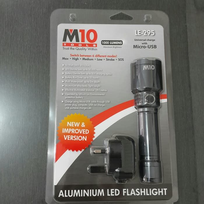 M10 Aluminium Rechargeable & Waterproof 10W Flashlight LE-295 | Lazada ...