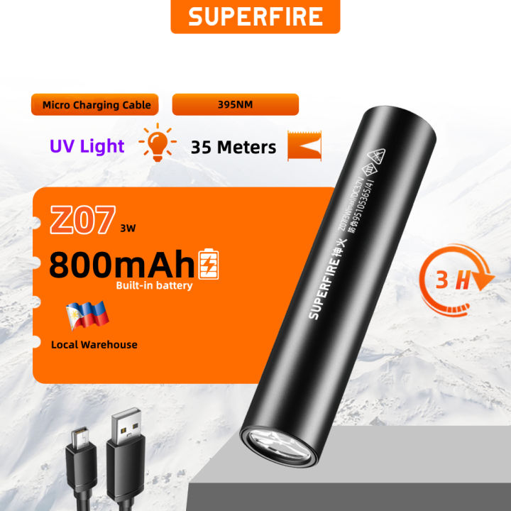 SUPERFIRE LED UV Flashlight 395nm Ultraviolet Light USB Rechargeable ...